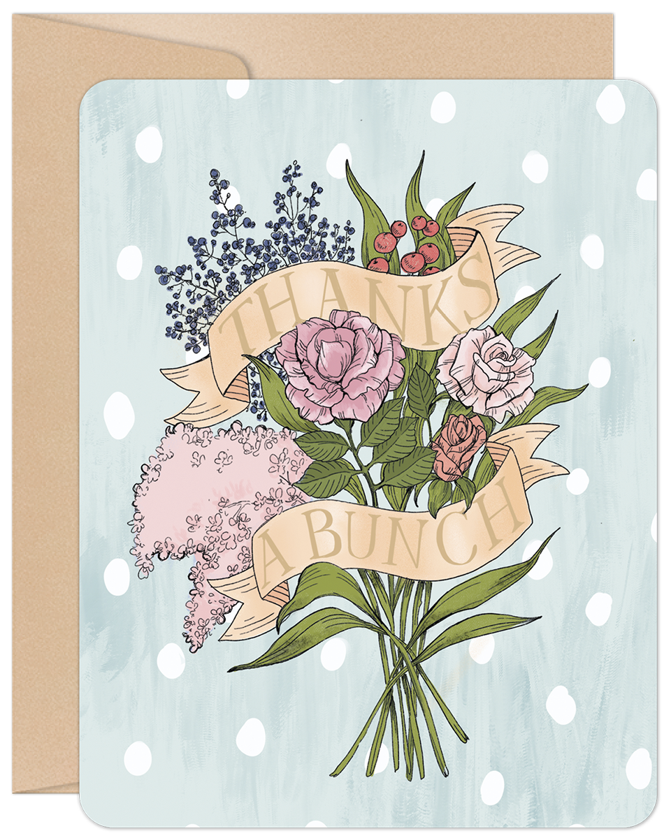 Thanks a Bunch Flowers Wrapped in Banner Thank You Card – Willow & Ivy ...